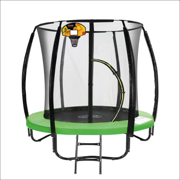 6FT Round Trampoline Safety Enclosure & Basketball Hoop Set - Green ...
